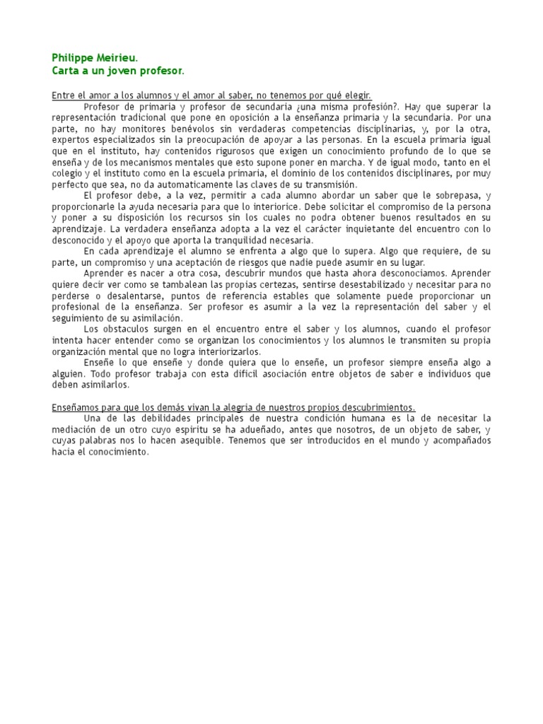 Carta A Un Joven Profesor - Meirieu PDF | PDF | Maestros | Educación ... Carta A Un Joven Profesor - Meirieu PDF | PDF | Maestros | Educación ...
