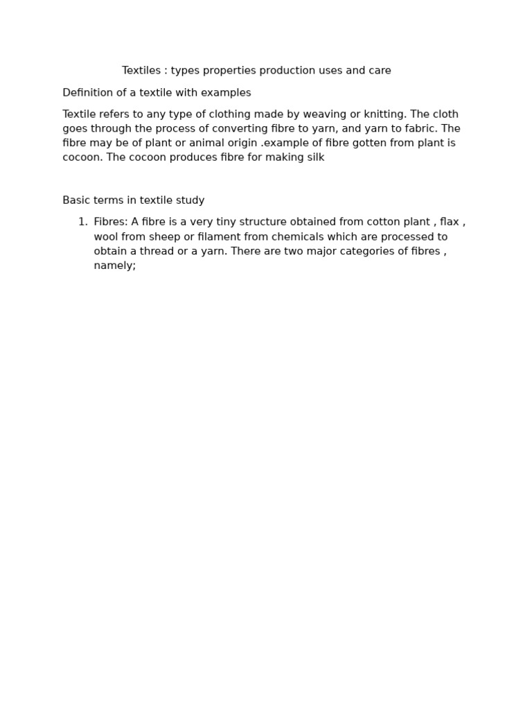 Textile Types, Properties, and Care Guide | PDF