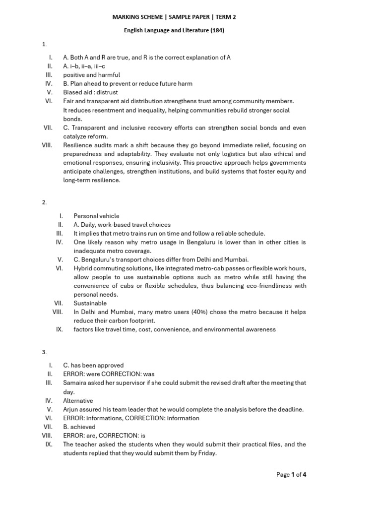 Term 2 English Language Marking Scheme | PDF | Courage