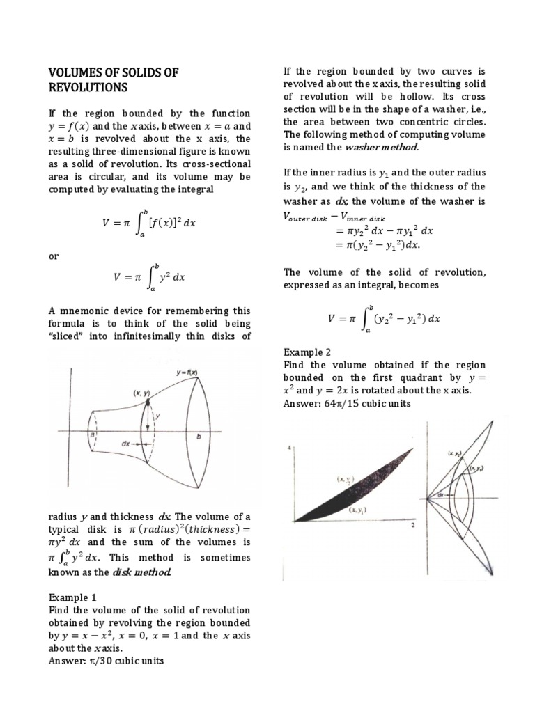 Volumes of Solids of Revolutions | PDF | Volume | Integral
