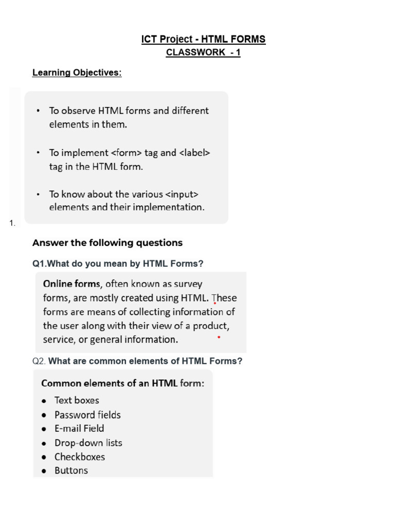 HTML Forms (Ict Project) -HTML & Css Class 8 - Cw 25-26 | PDF