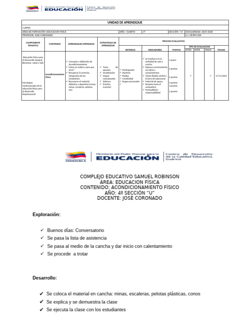 UNIDAD DE APRENDIZAJE josae coronado educ fisica | PDF | Maestros | Evaluación
