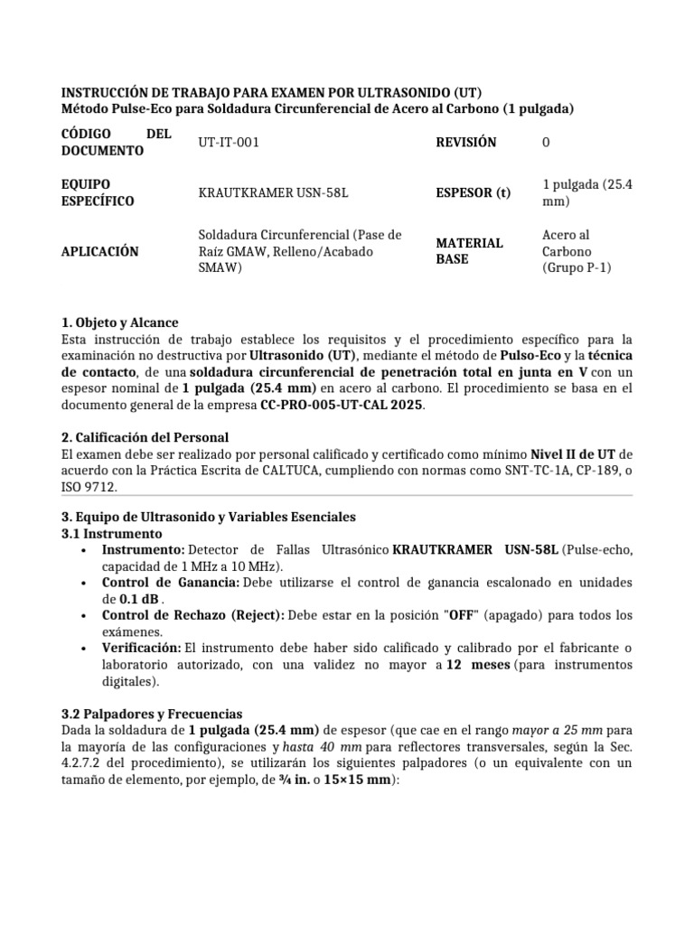 Instrucción de Trabajo para Examen Por Ultrasonido | PDF | Soldadura | Construcción