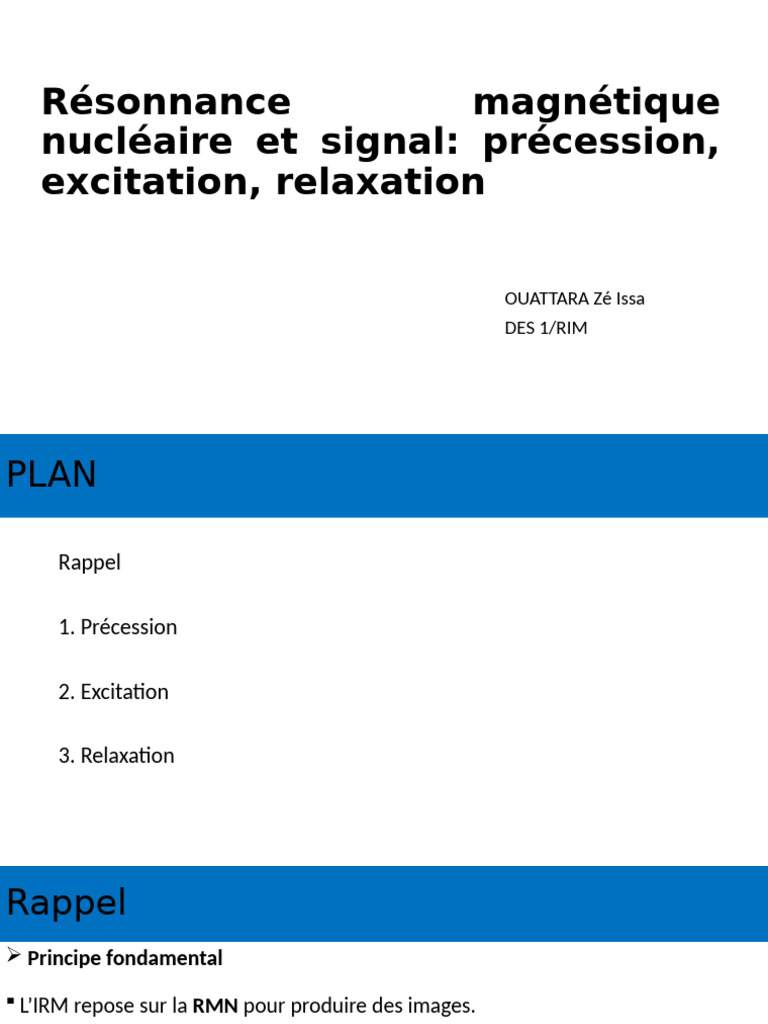 IRM : Précession, Excitation, Relaxation | PDF | Résonance magnétique ...
