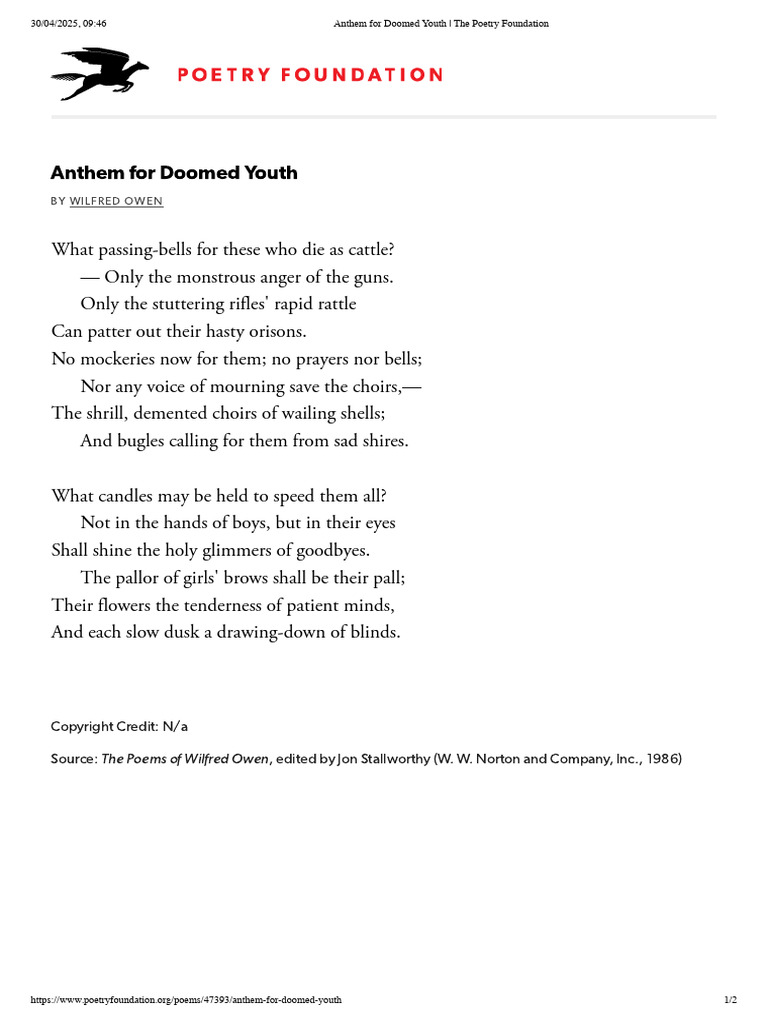 Anthem For Doomed Youth - The Poetry Foundation | PDF