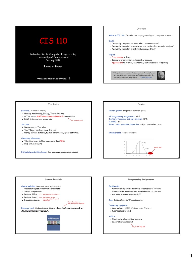 CIS 110 (1-11) - X.X Introductory Lecture | PDF | Computer Programming ...