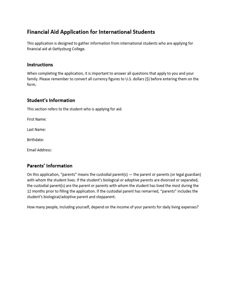 Financial Aid Application Inter | PDF | Parent | Student Financial Aid ...
