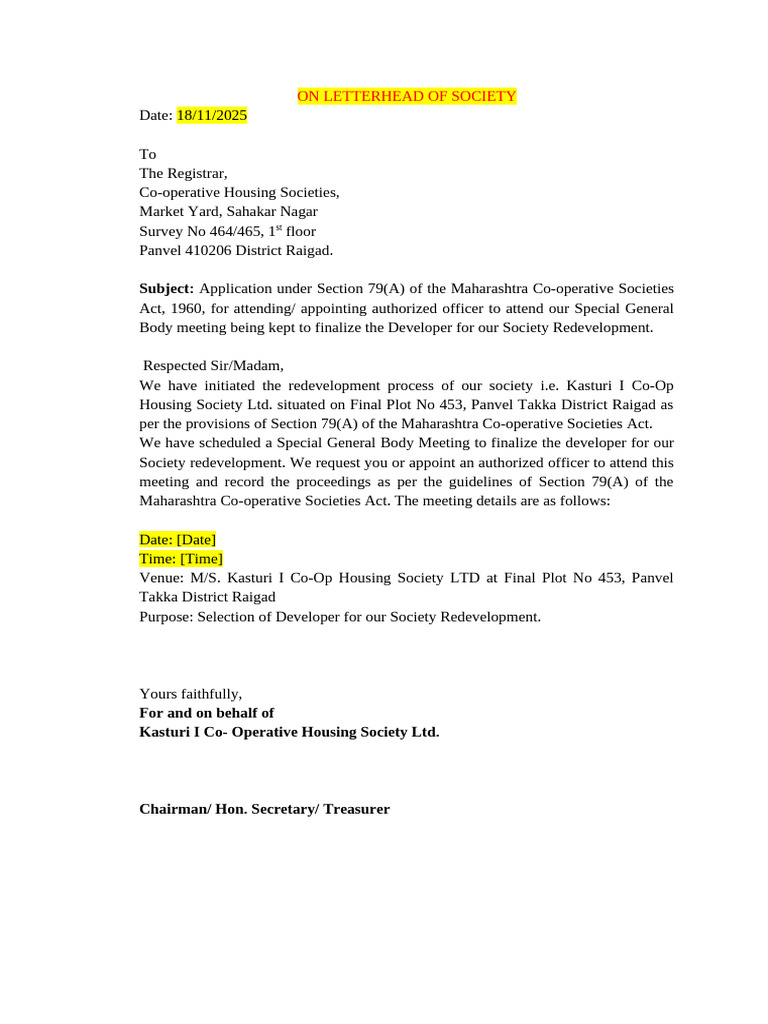 Redevelopment SGM Registrar Letter | PDF
