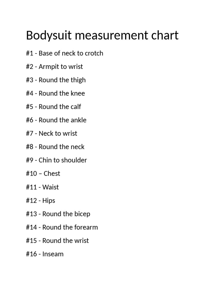 Bodysuit Measurement Guide in Inches | PDF
