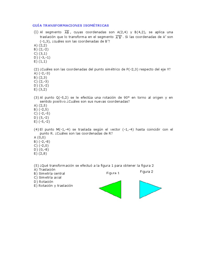 GUÍA TRANSFORMACIONES ISOMETRICAS Primeros | PDF | Rotación | Simetría