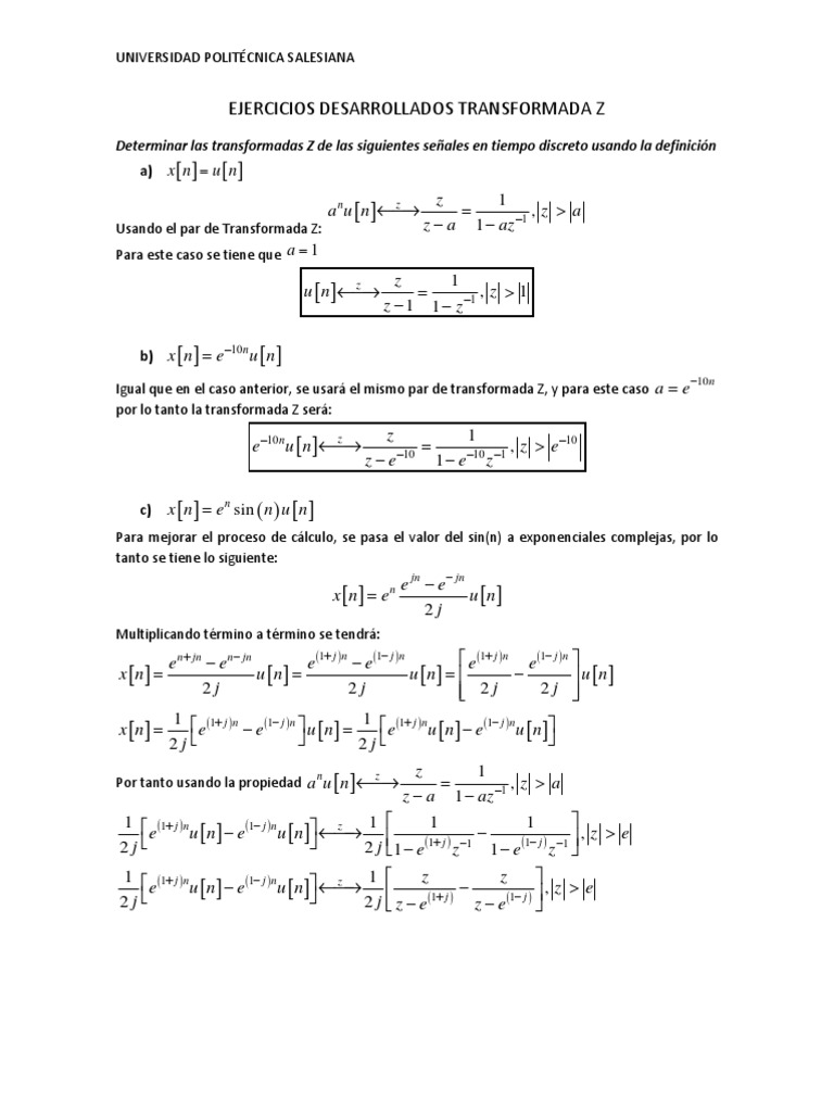 Ejercicios Resueltos Transf Z | PDF | Fracción (Matemáticas) | Seno