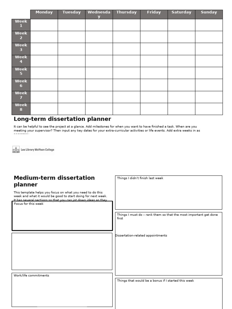 Dissertation Time Management Templates | PDF