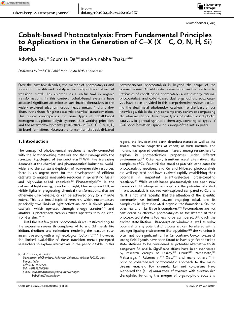 Cobalt Photocatalysis: Principles & Applications | PDF | Catalysis ...