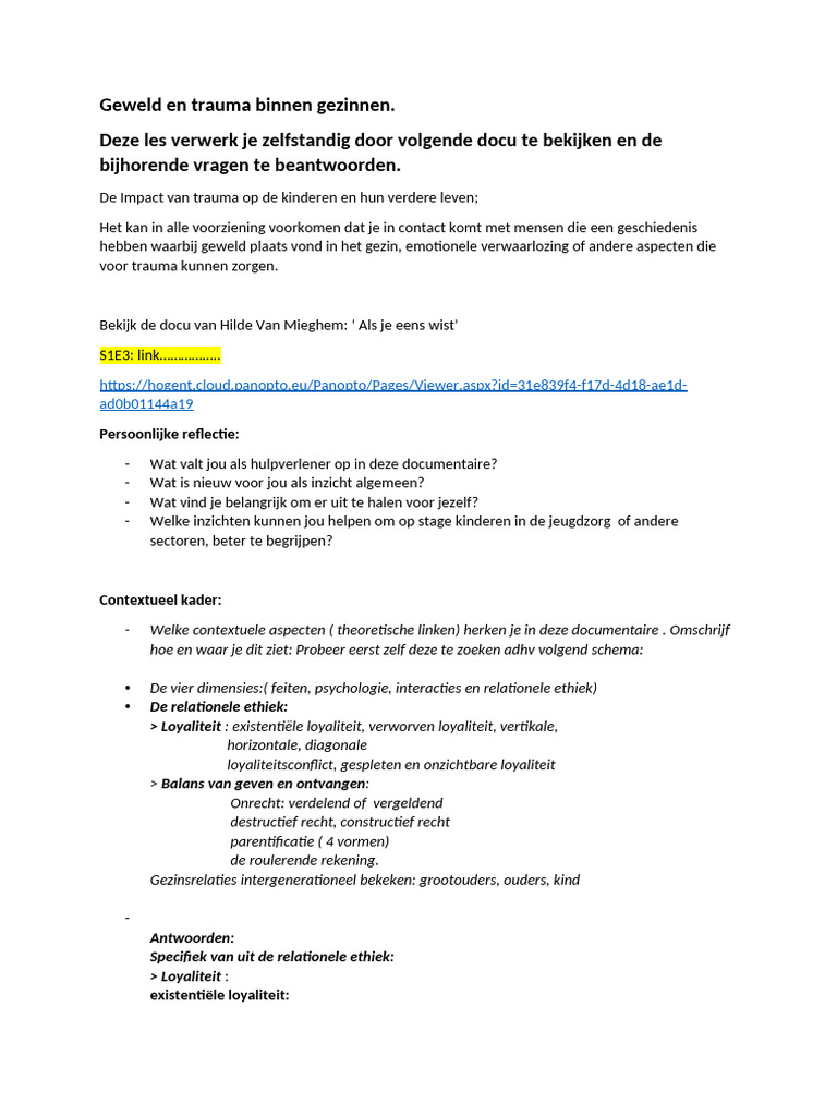 Geweld en Trauma Binnen Gezinnen Met Antwoord | PDF