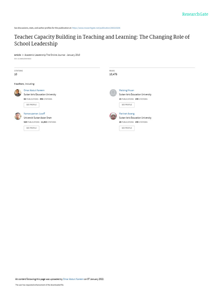 Teacher Capacity Building in Teaching and Learning: The Changing Role ...