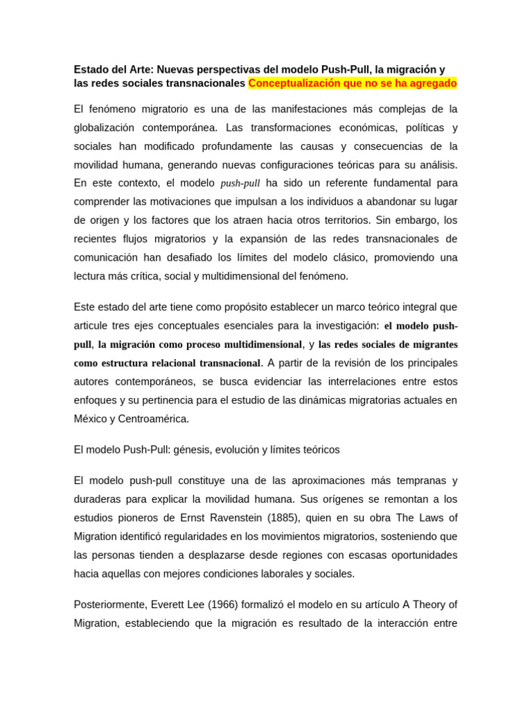 Nuevas Perspectivas del Modelo Push-Pull en Migración | PDF | Migración ...