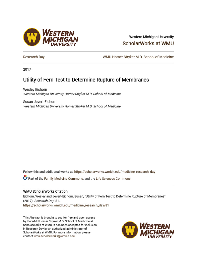 Fern Test for Membrane Rupture Analysis | PDF | Sensitivity And ...