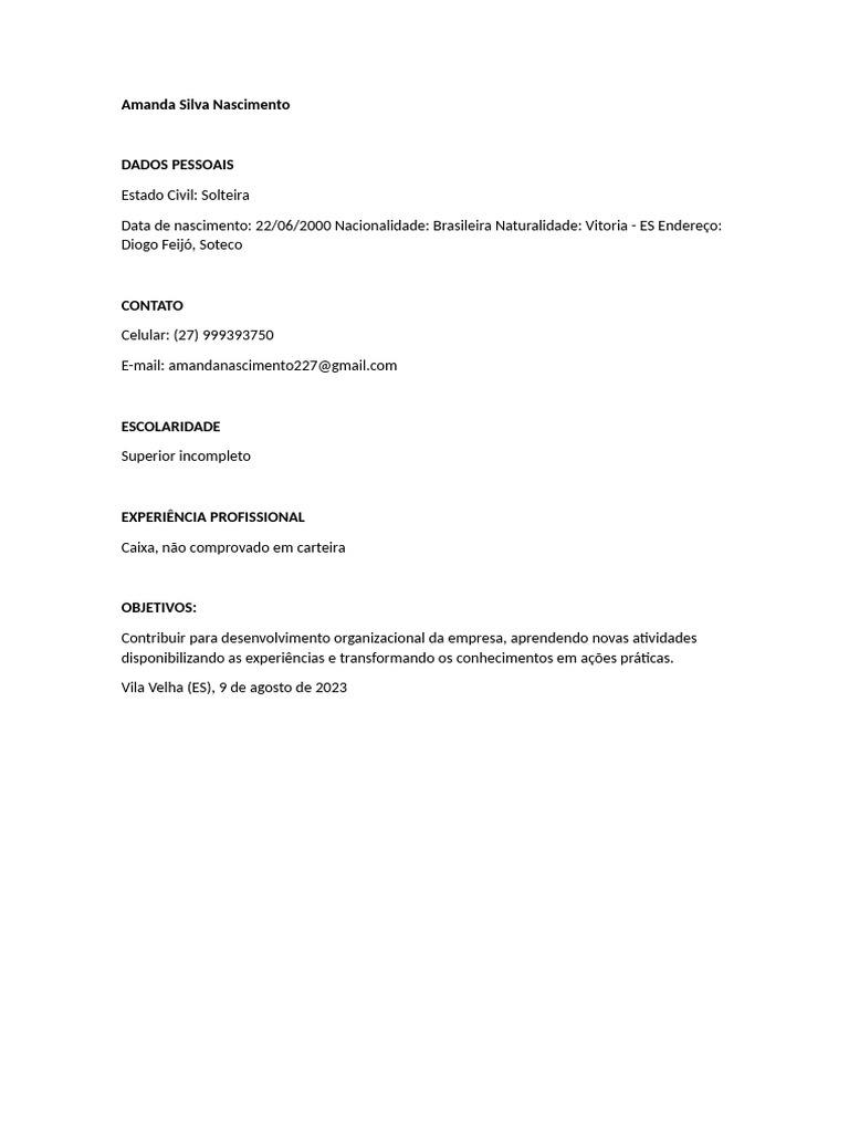 Currículo Amanda | PDF