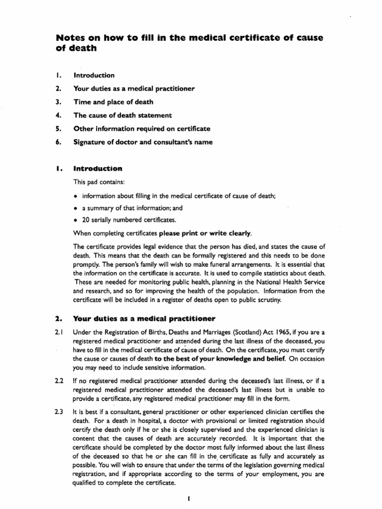 Notes On How To Fill in The Medical Certificate of Cause of Death | PDF ...
