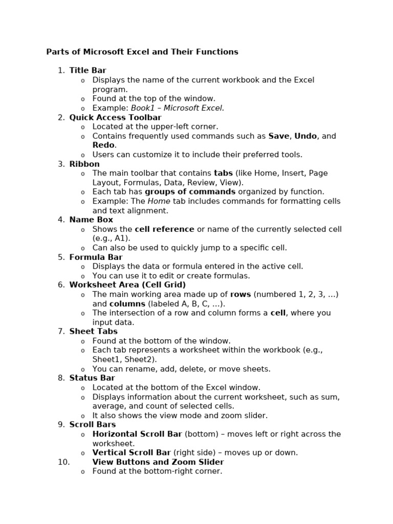 Parts-of-Microsoft-Excel-and-Their-Functions | PDF | Microsoft Excel ...