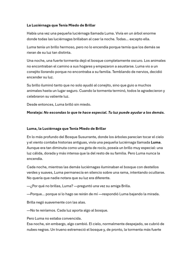 La Luciérnaga Que Tenía Miedo De Brillar Pdf Cielo Ritmo