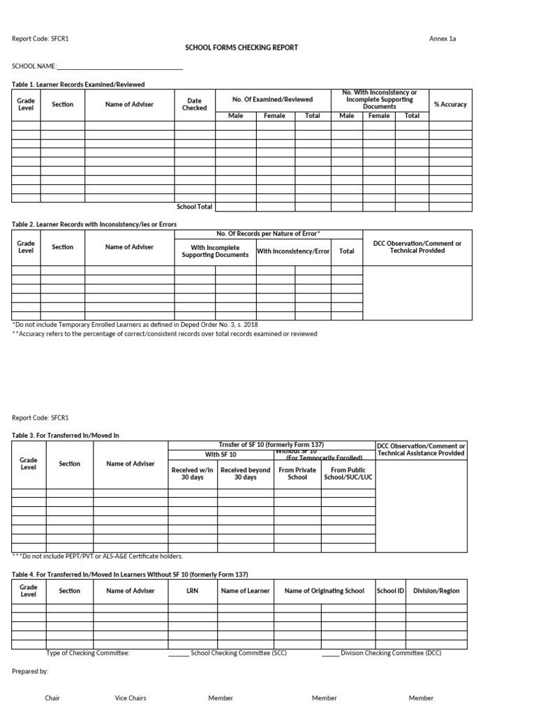 School Form Checking Report | PDF