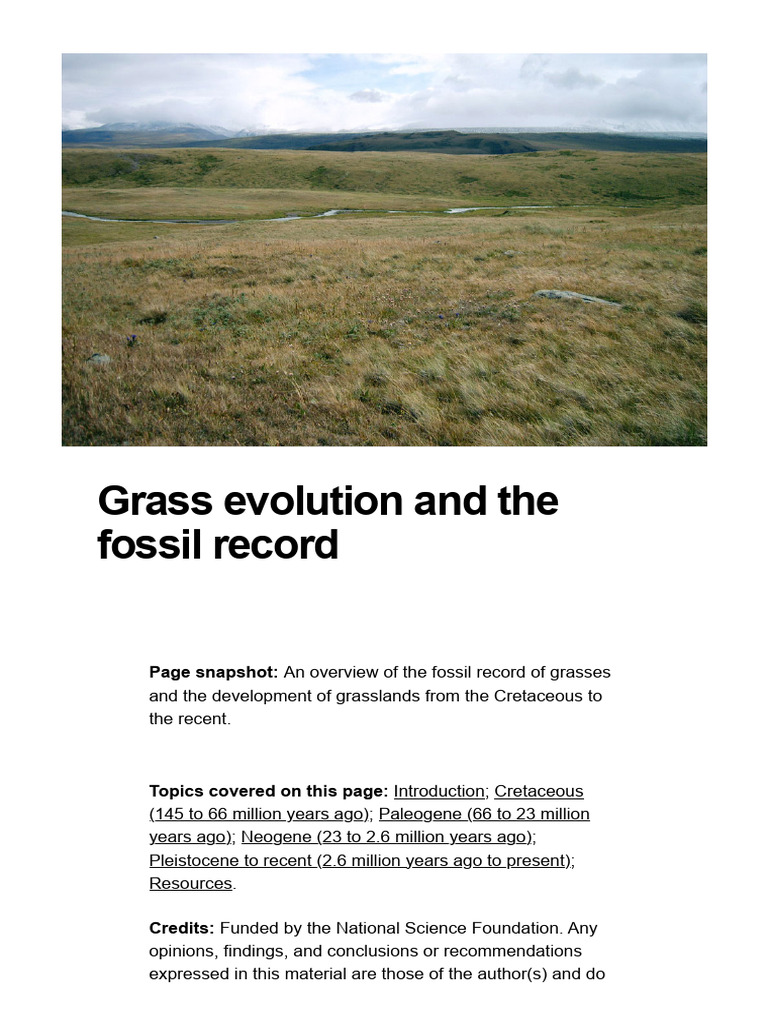 Grass Evolution and The Fossil Record - Earth@Home - Evolution | PDF ...