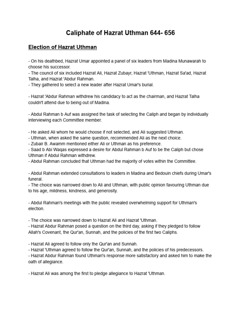 Caliphate of Hazrat Uthman | PDF | Ali | Umar