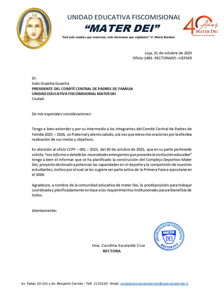 Oficio 1483 Rectorado - Uefmd | PDF