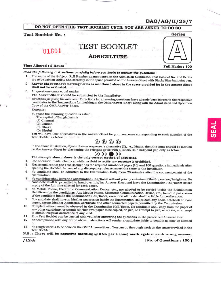 Exam Paper ADO Agri ADVT 09 25 | PDF