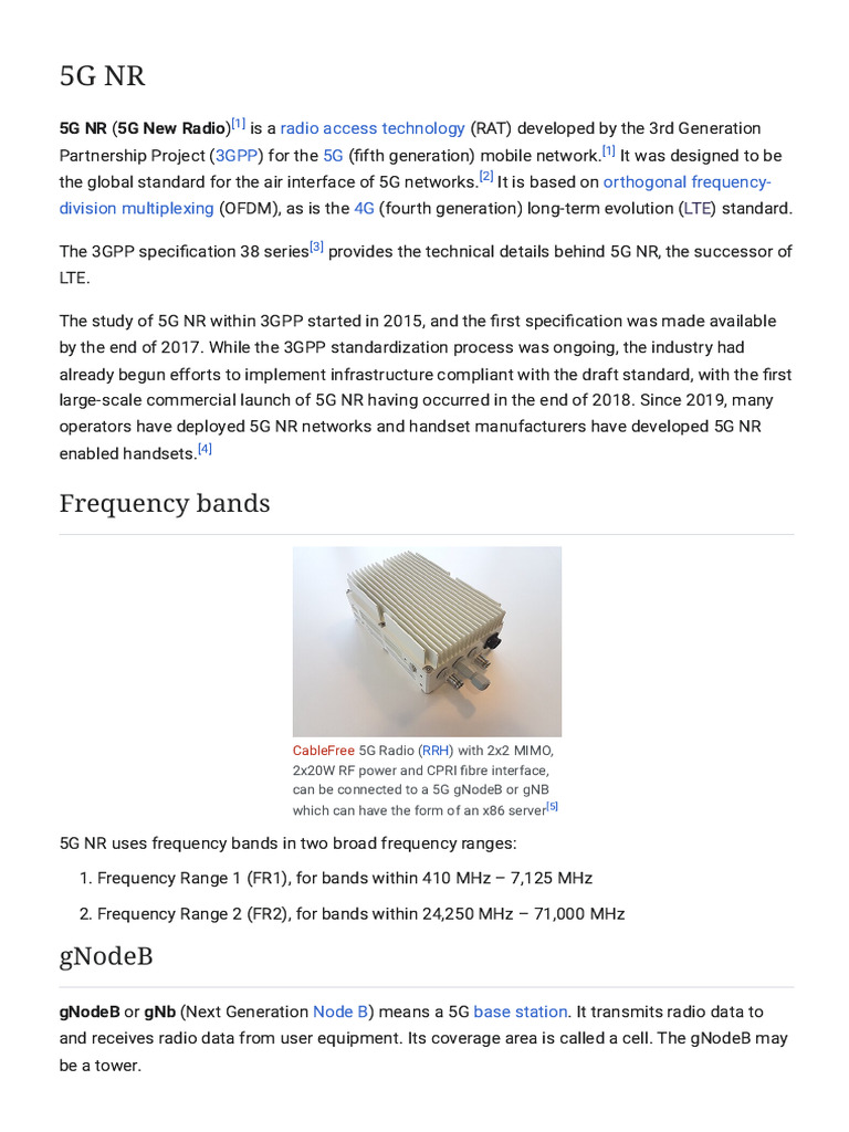 5G NR - Wikipedia | PDF | Electronics | Telecommunications Standards
