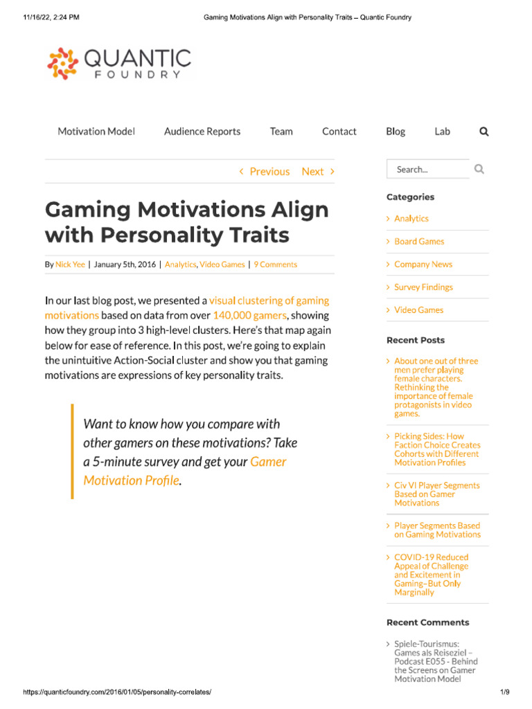 Gaming Motivations Align With Personality Traits-By Nick Yee 5-01-2016 ...