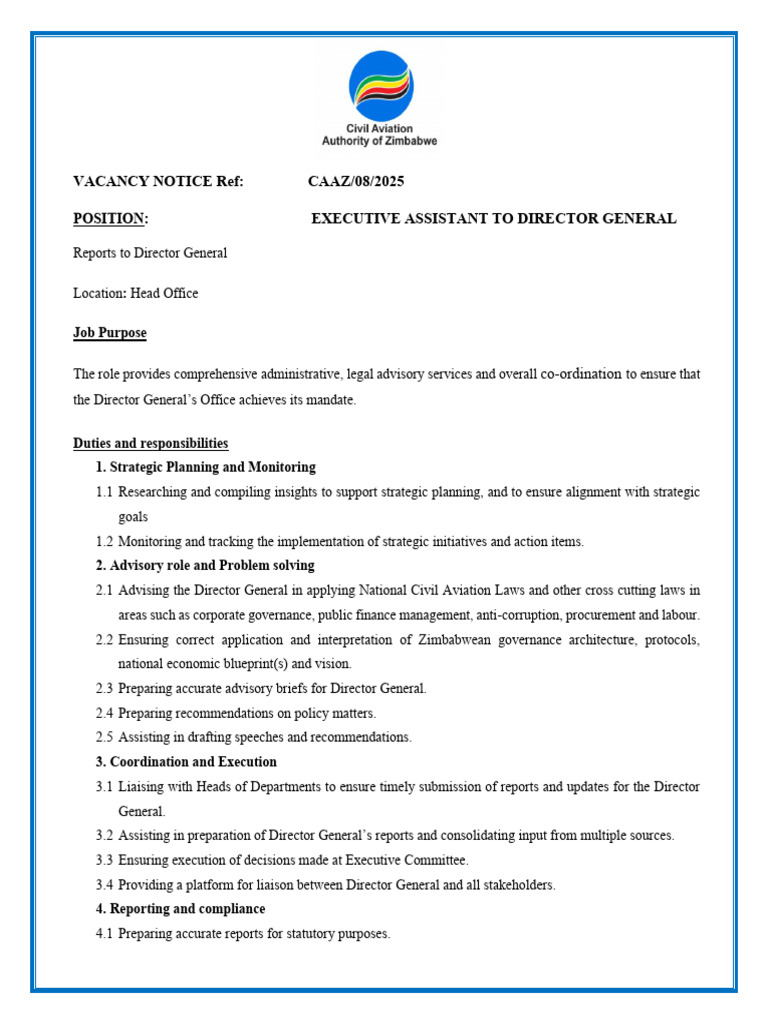 Vacancy Notice Executive Assistant to Director General | PDF ...