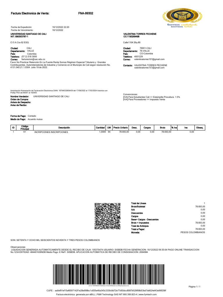 FNA-99302 Factura Electronica de Venta | PDF | Servicios (economía ...