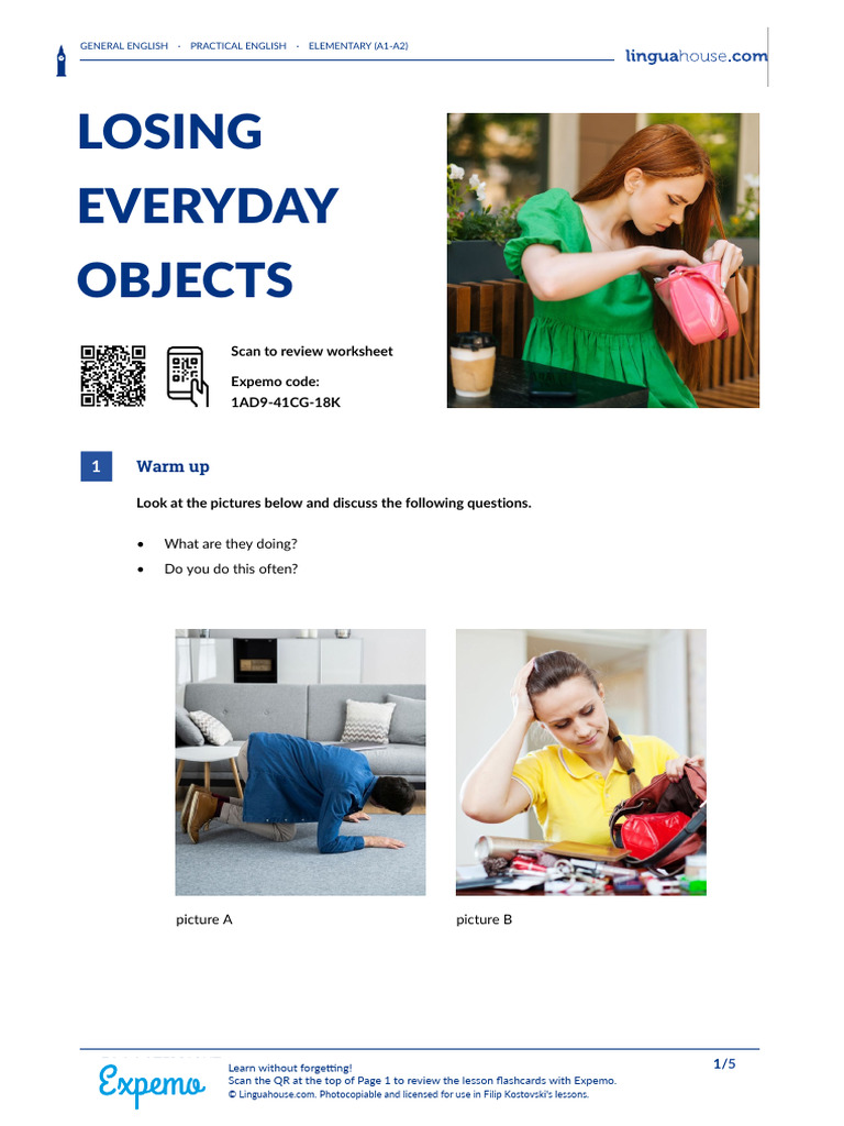 Everyday Objects: A1-A2 English Lesson | PDF | Linguistic Morphology ...