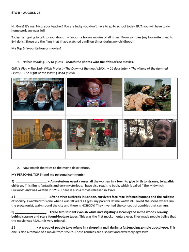 Top 5 Favorite Horror Movies Explained | PDF | Zombies