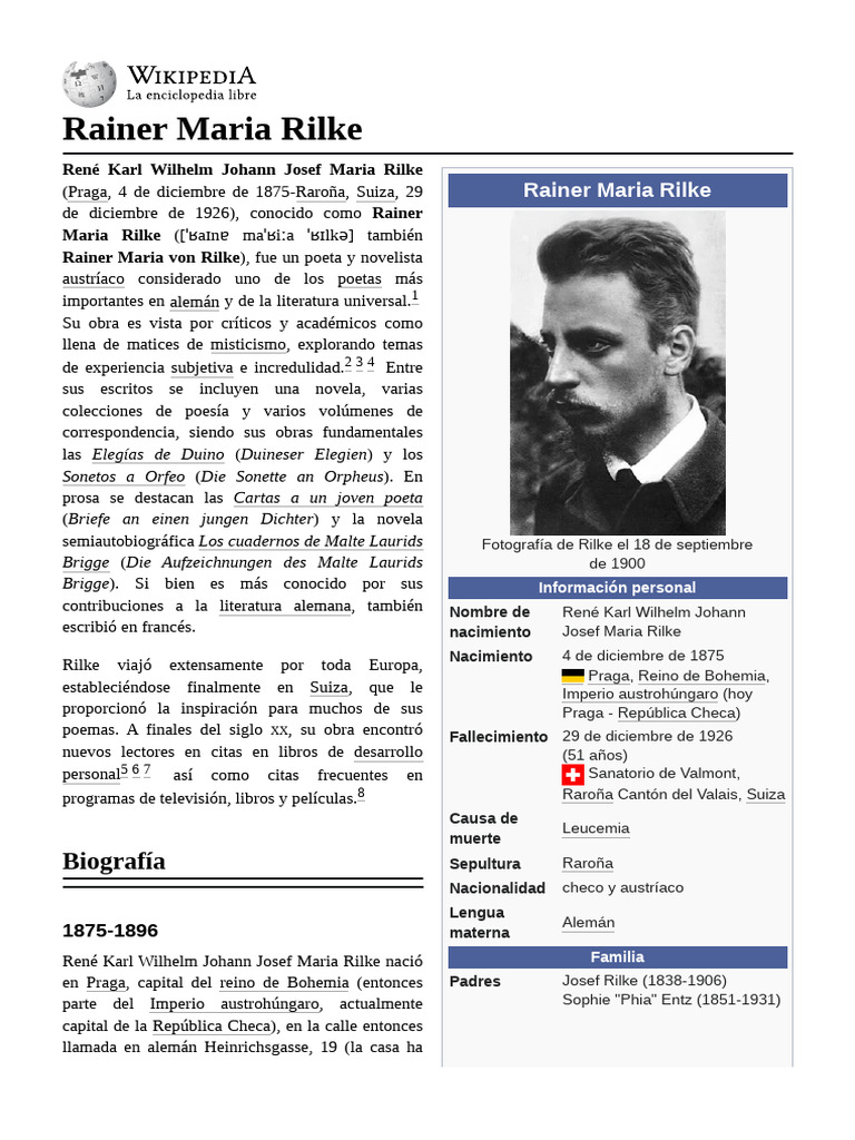 Rainer Maria Rilke: Vida y Obra | PDF | Rainer Maria Rilke