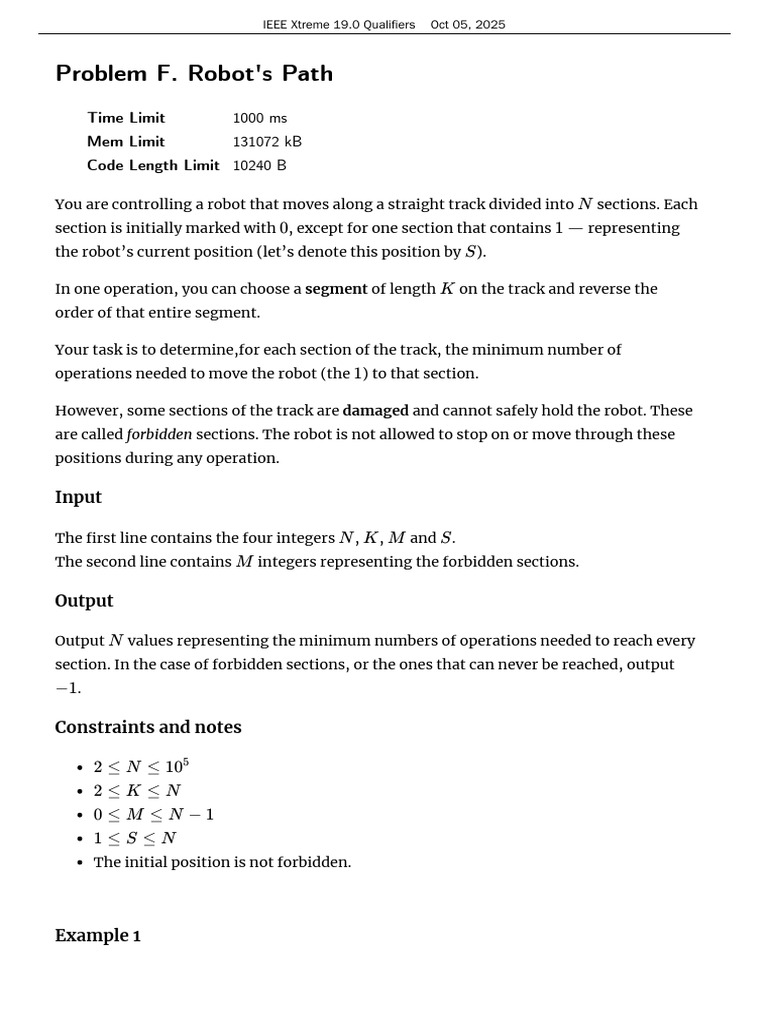 Problem F. Robot's Path: Time Limit Mem Limit Code Length Limit | PDF