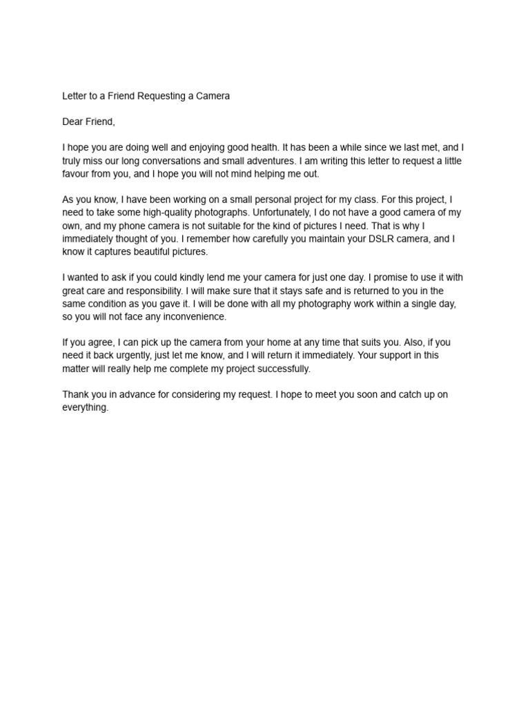 Letter To A Friend Requesting A Camera | PDF