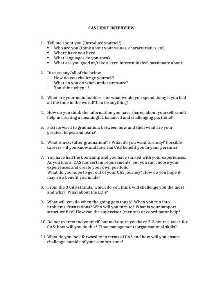 CAS ISL Interview 1 Questions | PDF