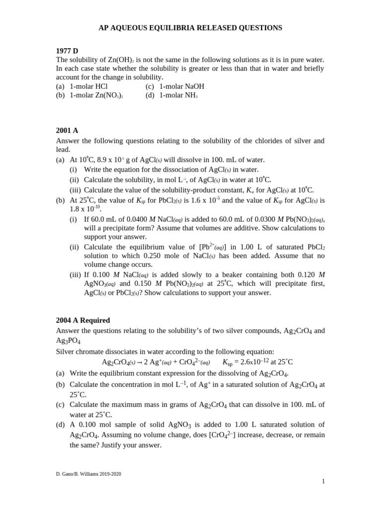 Solubility Released AP FR Questions | PDF | Solubility | Chemistry