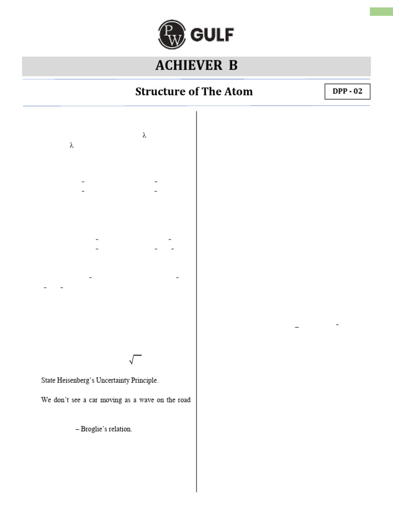 Structure of the Atom _ DPP 02 (of Lec 03) | PDF | Electron | Theoretical Physics
