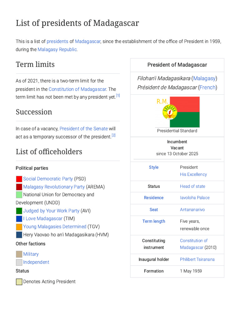 List of Presidents of Madagascar - Wikipedia | PDF | Madagascar ...