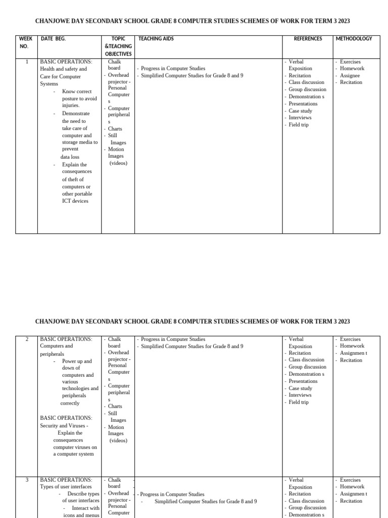 Term 3 Schemes of Work Computer Studies | PDF | Homework | Icon (Computing)