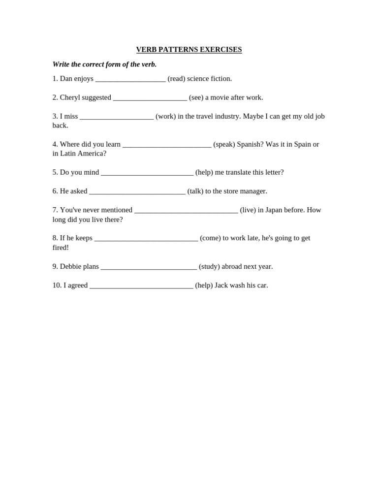 Gerunds and Infinitives Exercises | PDF