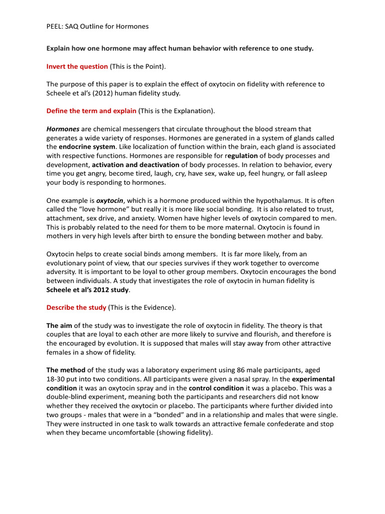 PEEL SAQ Outline for Hormones.docx - Google Docs | PDF | Behavioural ...