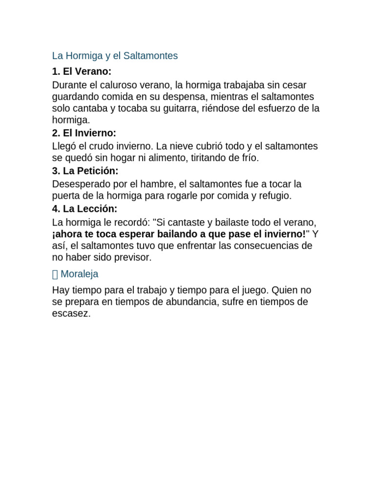 La Lección de la Hormiga y el Saltamontes | PDF