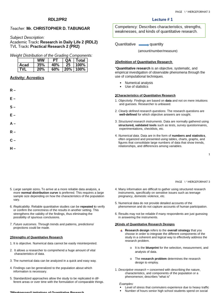 Lecture 1 Intro Definition Strengths Weaknesses | PDF | Quantitative Research | Experiment