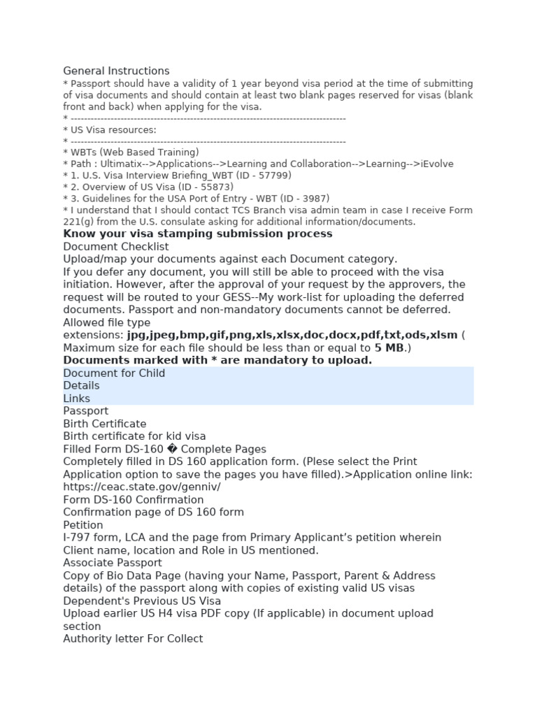 US Visa Application Document Checklist | PDF | Travel Visa | Passport