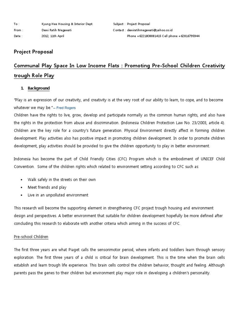 Project Proposal Communal Play Space in Low Income Flats: Promoting Pre ...